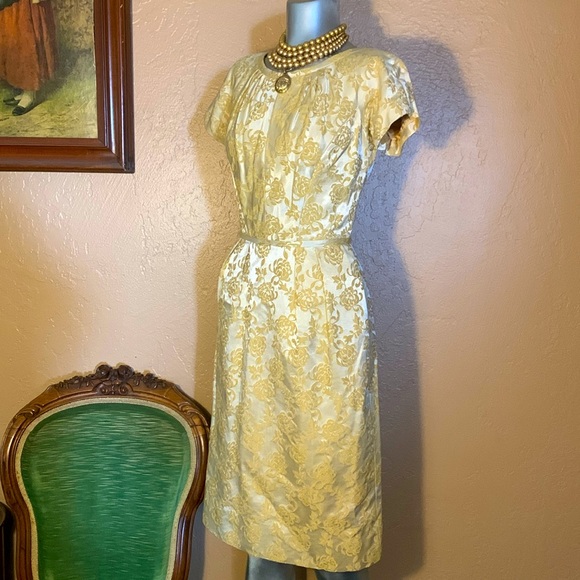 RONA | Dresses | Vintage 95s Rona Jaquard Gold Dress Sz M | Poshmark